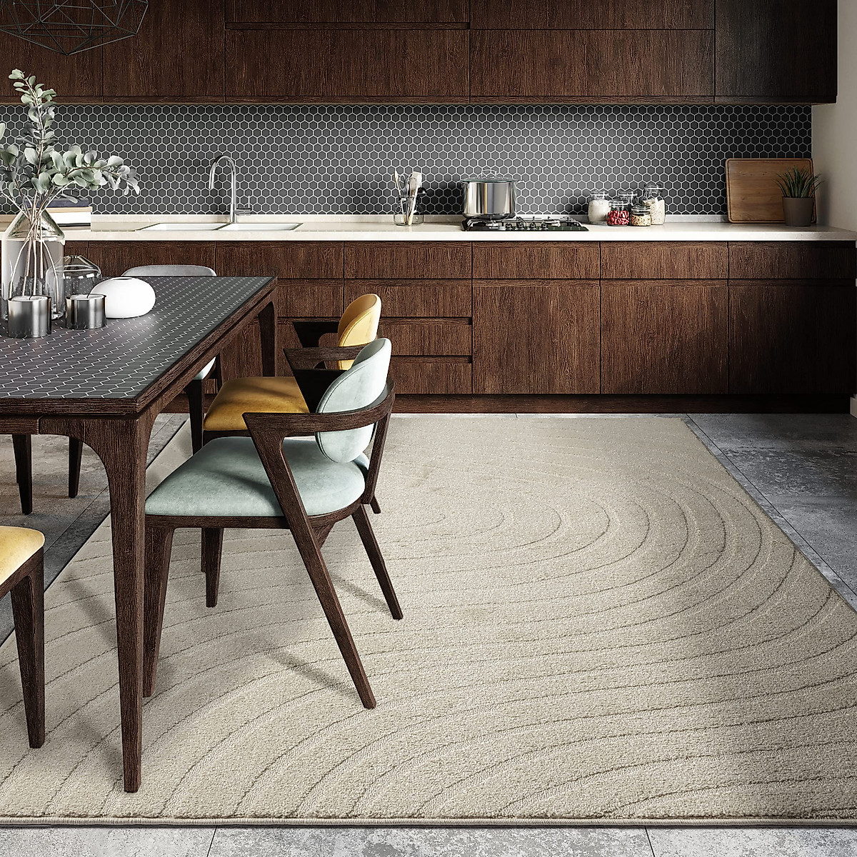 LUXE WEAVERS Modern Geometric Wave Cream 4x6 Area Rug