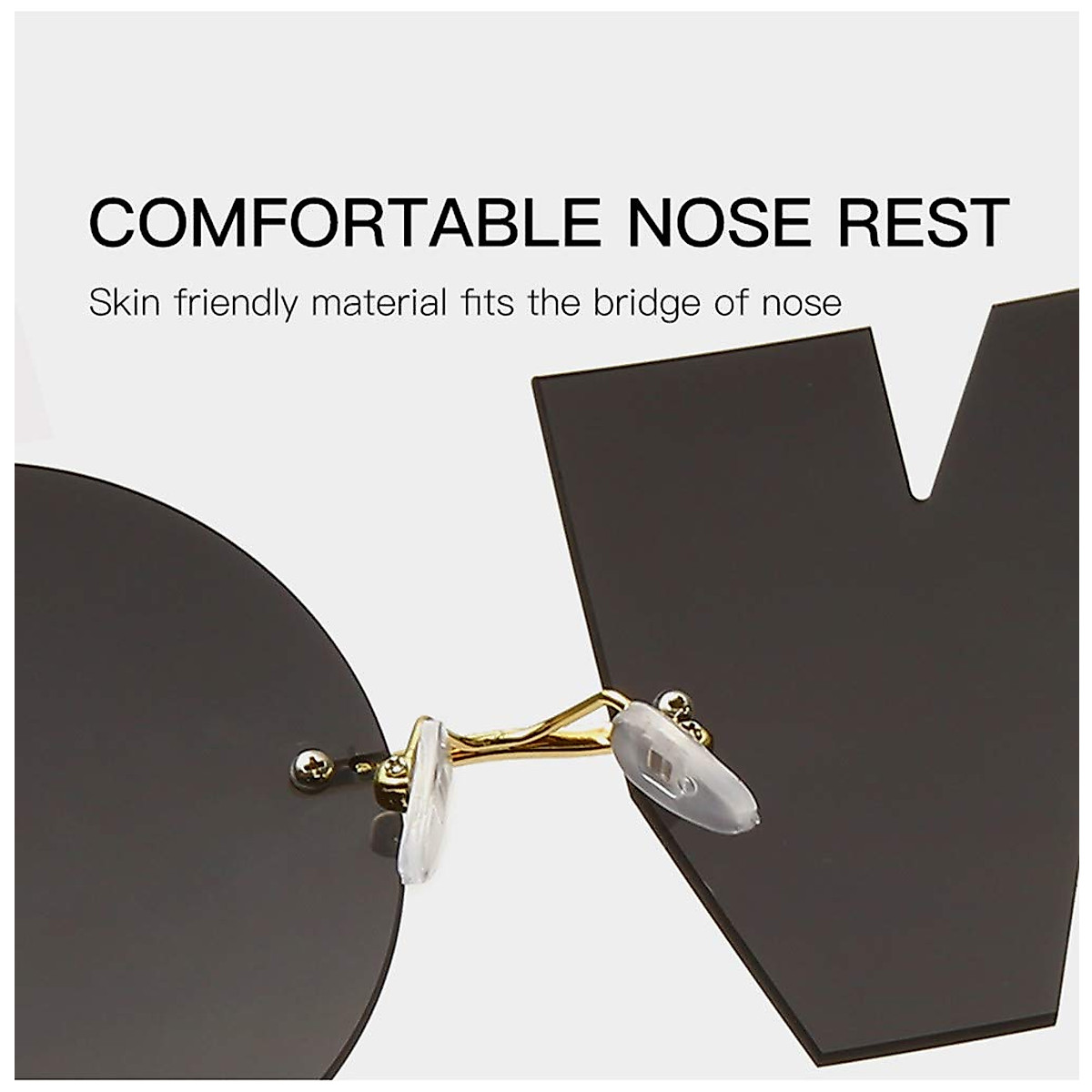 ENTHYI Letter NO Party Rimless Irregular Design Sunglasses For Men/Women UV400 Streetwear Eyewears (black)