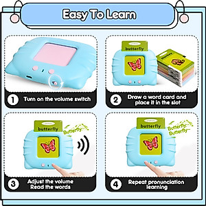 Toddler Flash Cards Learning Toys for 2 3 4 5 6 Year Old Reading Machine with 112 Pcs Flash Cards 224 Words Preschool Learning Activities for Toddlers Kids Birthday Gifts (Blue)