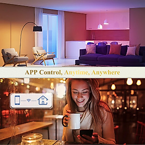 DiCUNO Smart Light Bulbs, Full Color Changing Bulb, Work with Alexa, Google Assistant, No Hub Required, RGBCW Multicolor Dimmable Smart LED WiFi Bluetooth A19 E26 9W 800LM Lights, 1-Pack