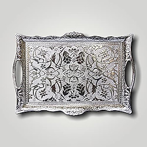 Alisveristime Turkish Ottoman Coffee Tea Beverage Serving Square Tray (Silver)