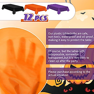 ACSUIT 12 Pack Halloween Tablecloths Rectangle Plastic 54 X 108 Inches Disposable Plastic Waterproof Decorative Table Covers for Halloween Parties and Decorations (Black,Orange,Purple)