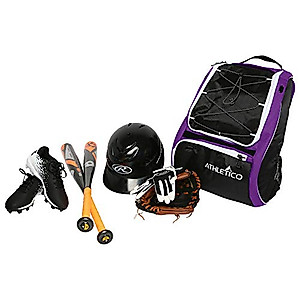 Athletico Baseball Bat Bag - Backpack for Baseball, T-Ball & Softball Equipment & Gear for Youth and Adults | Holds Bat, Helmet, Glove, & Shoes |Shoe Compartment & Fence Hook (Purple)