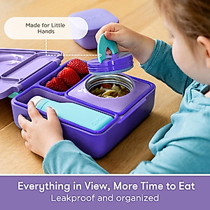 Omie OmieBox Insulated Bento Lunch Box with Leak Proof Thermos Food Jar-3 Compartments, Two Temperature Zones, One Size, (Purple Plum)