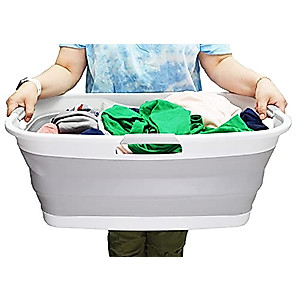 SAMMART 44L Collapsible Plastic Laundry Basket - Foldable Pop Up Storage Container / Organizer - Portable Washing Tub - Space Saving Hamper / Basket, Water Capacity: 35L (1, Grey), Size: 25.4 x 17.3 x 10.2 inches