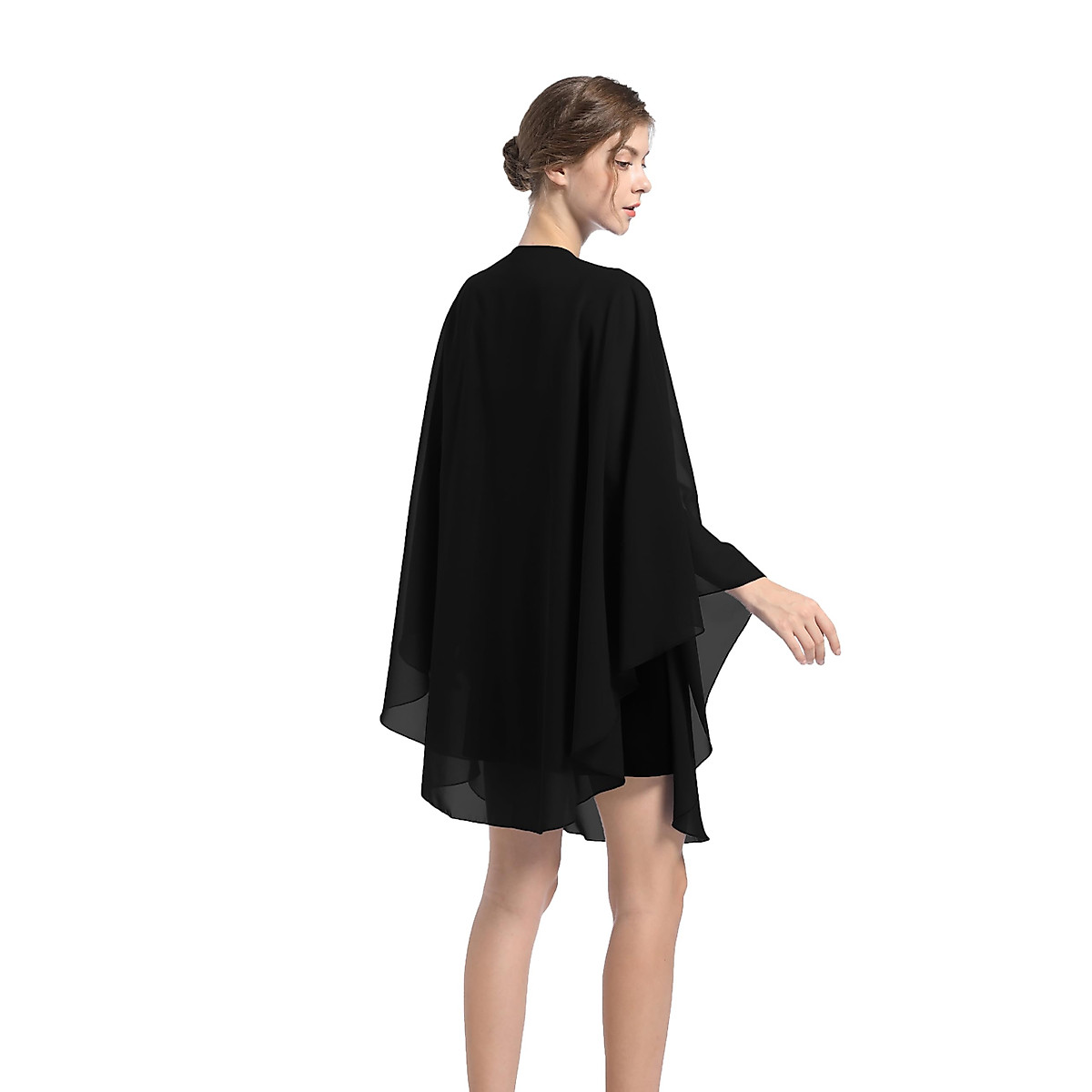 Baoqiya Chiffon Shawls and Wraps Wedding Party Shawl Scarf for Women Bridal Evening Dress on Special Occasion Dresses (Black)