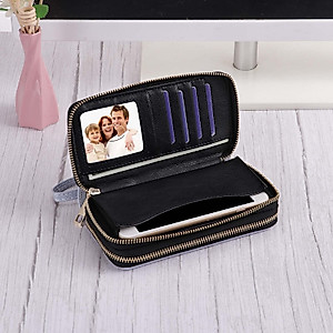 Kamo Womens Wallet Zip Around Phone Wallet Wristlet Travel Long Purse for Women Lady 6.9×3.5（Double Zipper）