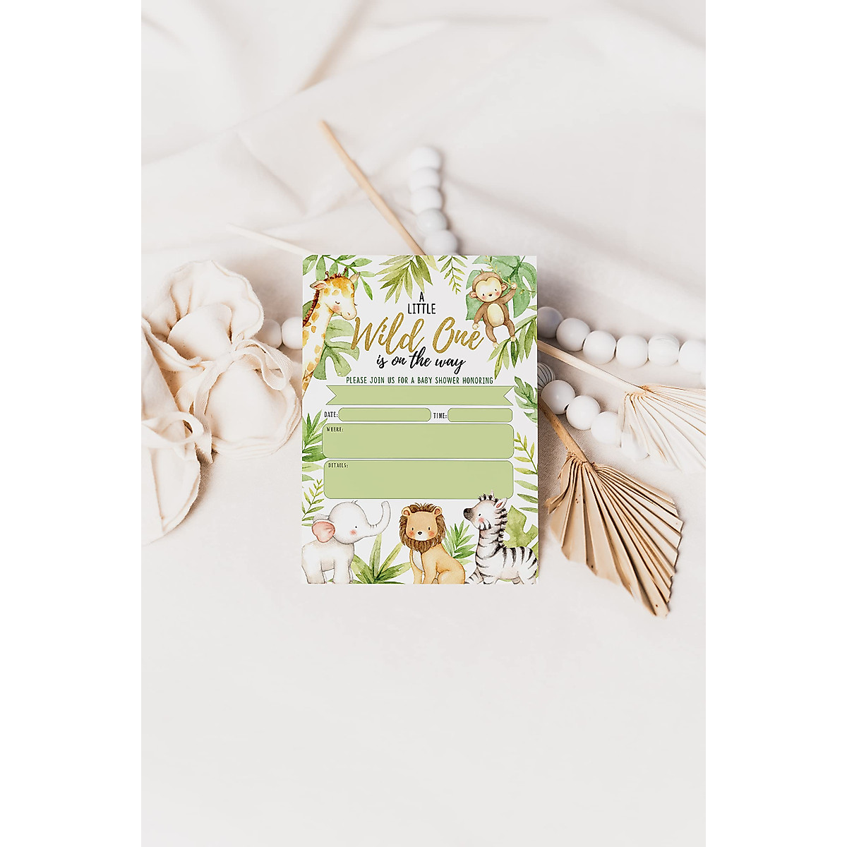 Your Main Event Prints Jungle Baby Shower Invitations, Safari Elephant, Giraffe, Lion and Monkey Baby Shower Invites with Diaper Raffles Cards, Sprinkle, 20 Invites Including Envelopes
