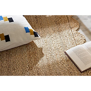 knight fury Scalloped Natural Jute Area Rug, Hand Woven Classic Rug Kitchen Rugs, Rugs for Living & Bedroom (2x3 ft)