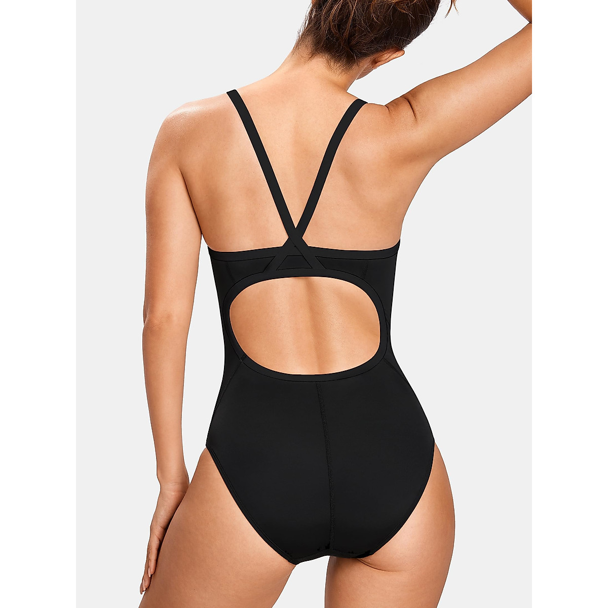 SYROKAN Women's One Piece Swimsuit Athletic Competitive Racerback Sport Swimwear Training Bathing Suit Black 32