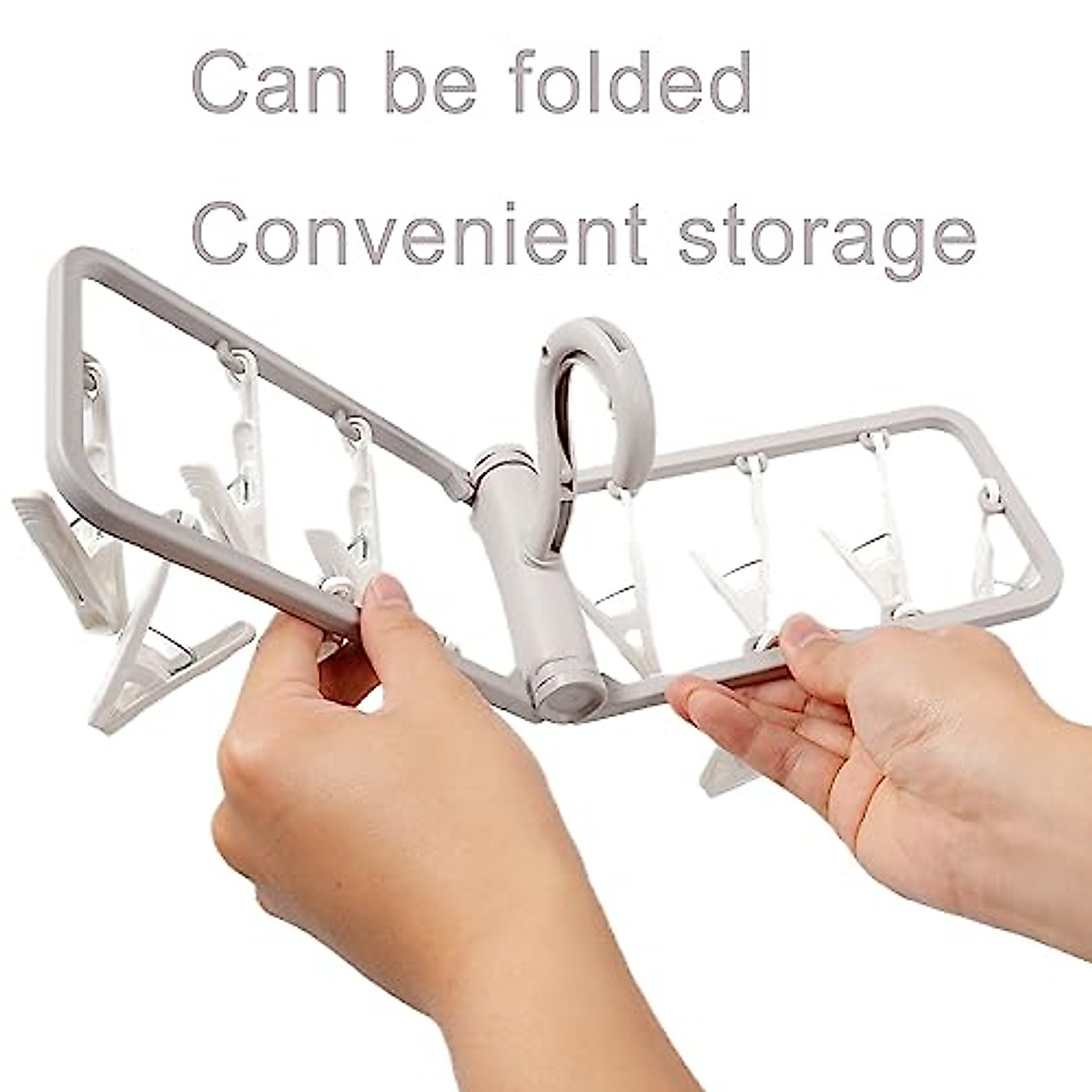 Foshine Clothes Drying Racks 2 Pack Grey Colour Small Folding Portable Underwear Hangers with Clips Socks 12 Clips 360° Rotatable Hook for Drying Towels Bras Baby Clothes Gloves Plast