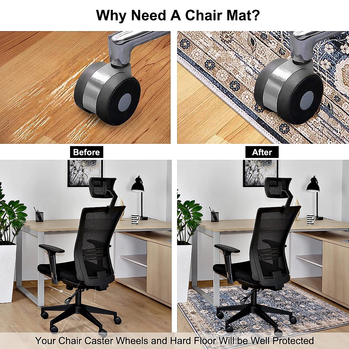 Anidaroel Office Chair Mat for Hardwood and Tile Floor, 47”X59” Computer Chair Mat for Rolling Chair, Desk Chair Mats, Low-Pile Carpet, Anti-Slip Floor Protector Rug