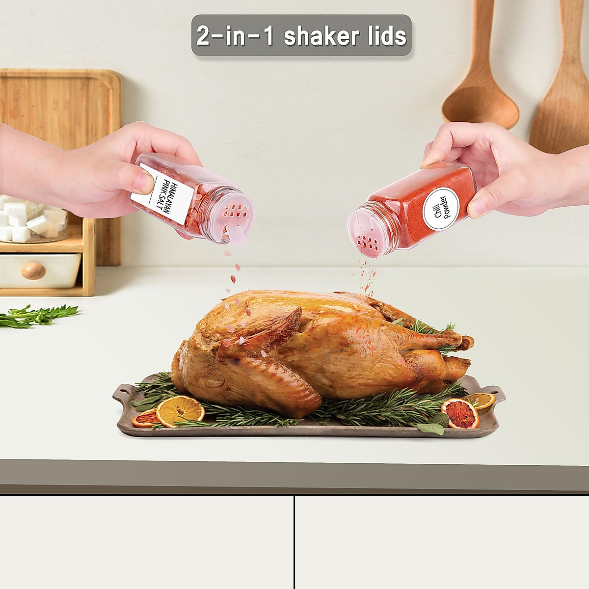 Churboro 4 Pack Magnetic Spice Rack Organizer with 24 Glass Spice Jars-Moveable Magnetic Shelf for Refrigerator- 4 oz Spice Containers with Labels, Medium, Metal Black