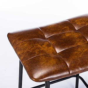 DUHOME 24” Square Tufted Counter Bar Stools Set of 2, Breathable Faux Leather Upholstered Barstool with Footrest, Backless Stool for Kitchen Counter Island Bar, YellowishBrown