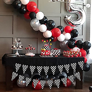 VILIFEVER 2 Pieces Black and White Checkered Flags Banner, Double Sided Checkered Pennant Banner for Racing Party Decorations Race Car Baby Shower Birthday Party Supplies