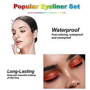 AWCCXMYM 12 Colors Liquid Eyeliner Colorful Set,Red Pink Green Blue White Eyeliner Liquid,Matte Eye Liner Pen Long Lasting Waterproof Eyeliner Pencil Colored Eyeliner Pen