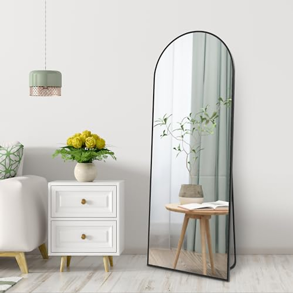 RACHMADES 64"x21", Body Floor Mirror with Stand, Standing Hanging or Leaning Against Wall for Bedroom, Sleek Arched-Top , Modern Full Length Mirror
