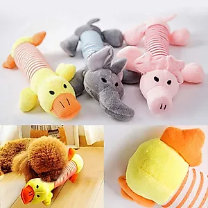 Cute Pet Dog Cat Plush Squeak Sound Dog Toys Funny Fleece Durability Chew Molar Toy Fit for All Pets Elephant Duck Pig (A)