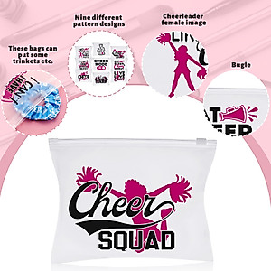 Henoyso 90 Pieces Cheer Makeup Bag Cheerleaders Gifts Cosmetic Cheer Bags for Cheerleaders Cheer Gifts for Team Cheer Party Favors Travel Pouch Makeup Case for Women Teammates Accessories, 9 Styles