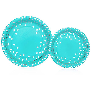 Gudvilla Teal Party Decorations, 168Pcs Teal Plates Plates and Napkins Party Supplies, Birthday Plates Serves 24, Birthday Decorations for Women, Turquoise Sweet 16, Easter Graduation Mothers Day