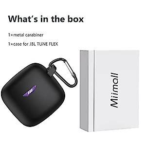 Miimall Case Compatible with JBL Tune Flex Case Cover, [Anti-Lost Keychain] [Scratch Resistance] Dust-Proof Protective Silicone Case for JBL Tune Flex with Carabiner Case Cover(Black)