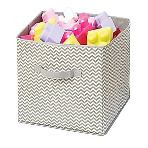 mDesign Soft Fabric Nursery/Playroom Closet Storage Organizer Bin Box with Front Handle for Cube Furniture Shelving Units - Holds Toys, Clothes, Diapers, Bibs - Spira Collection, 4 Pack, Taupe/Natural