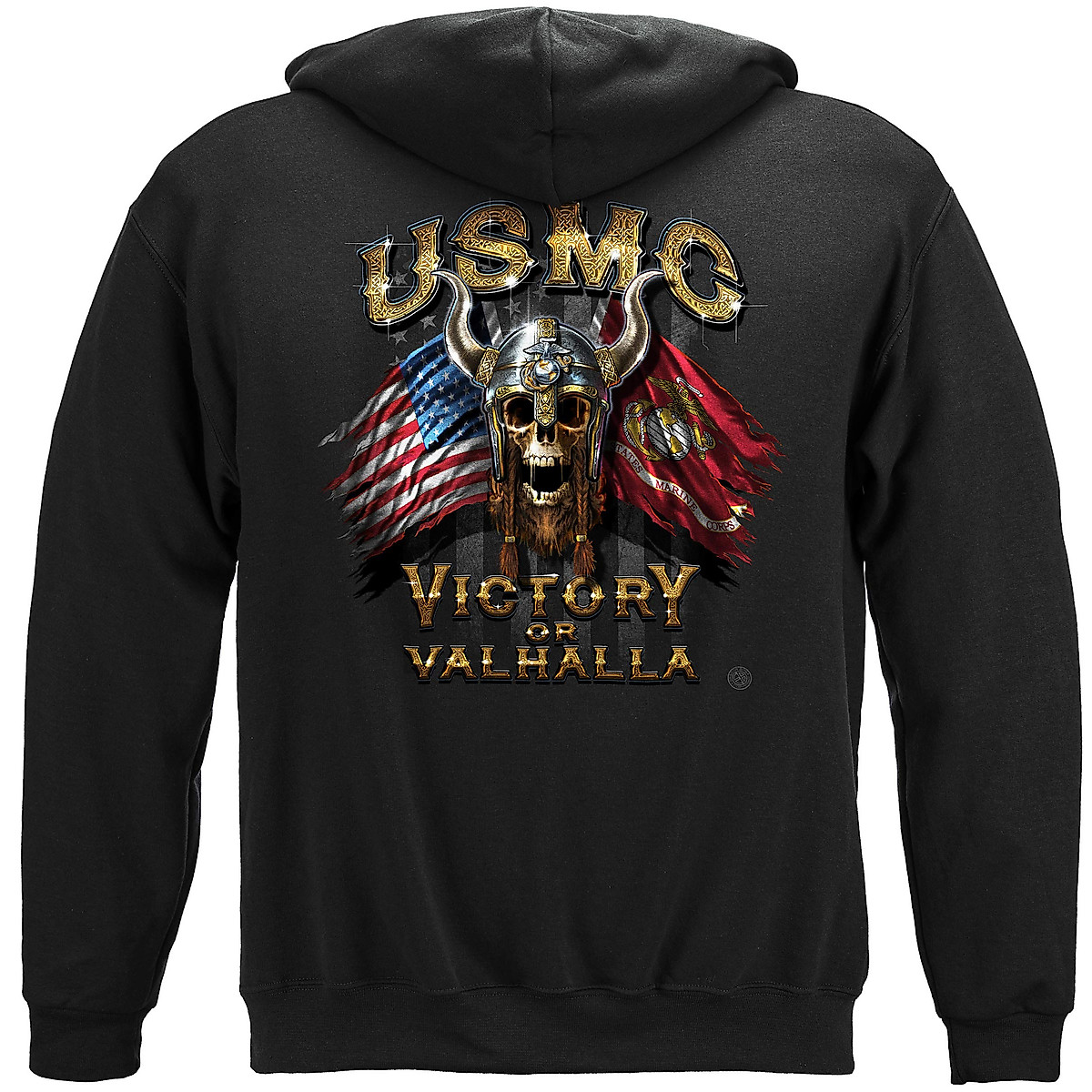 Erazor Bits Marines Veteran Marine Shirts - USMC Hooded Sweat -Black Large