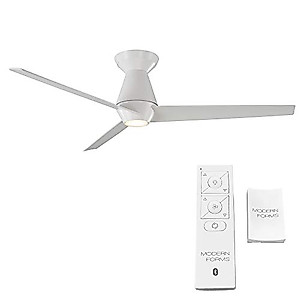 Slim Smart Indoor and Outdoor 3-Blade Flush Mount Ceiling Fan 52in Matte White with 3000K LED Light Kit and Remote Control works with Alexa, Google Assistant, Samsung Things, and iOS or Android App