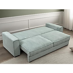 ZIGHTH 91-Inch Corduroy Queen Size Sleeper Sofa Bed with Storage, Convertible Sleeper Couch with Pull Out Bed and 4 Pillows, Hide a Bed Couches for Bedroom, Living Room, Small Places (Gray Green)