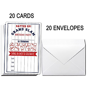 ukebobo 7th Birthday Party Invitations with Envelopes – Batter Up Baseball Party Invitations, Baseball Party Decorations– 20 Cards With Envelopes（bq-07）