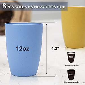 Homienly Wheat Straw Cups 8 PCS Plastic Cups Unbreakable Drinking Cup Reusable Dishwasher Safe Water Glasses with 4 Colors (12 OZ)