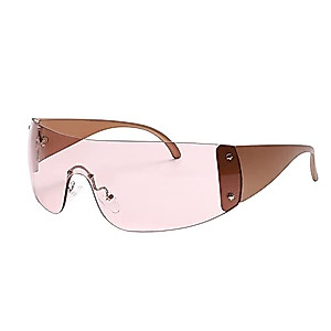 GUVIVI Y2K Sunglasses For Women Men Fashion Shield Rimless Wrap Around Sunglass Gradient Lens Y2K Trendy Sun Glasses