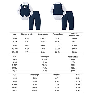 DISAUR Baby Boy Wedding Outfit Long Sleeve Infant White Shirt Dark Blue Plaid Vest Pants Bow Tie Baby Blessing Outfits For Boys 1t 12 18 Months