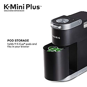 Keurig K-Mini Plus Single Serve K-Cup Pod Coffee Maker, with 6 to 12oz Brew Size, Stores up to 9 K-Cup Pods, Travel Mug Friendly, Matte Black (Renewed)