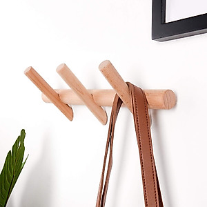 YOYAI Wood Coat Hooks Wall Mounted Hat Rack Tower Hanger Wall Hooks Decorative Hanger with Pegs Entryway Bedroom Bathroom（Beech Wood，3 Hooks）
