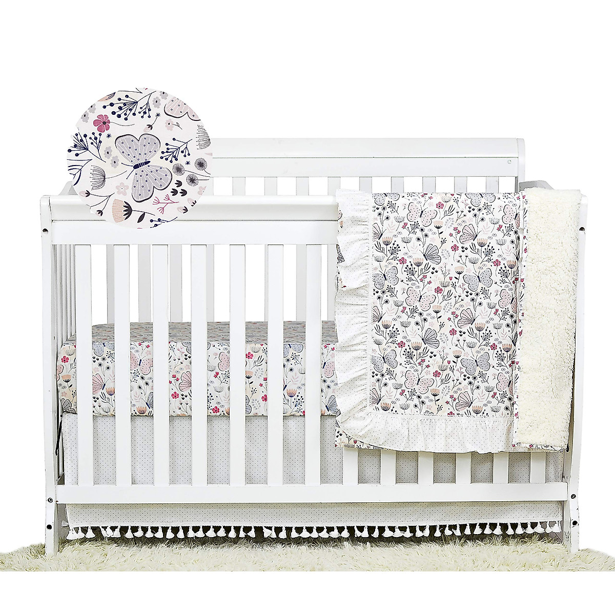 Brandream Butterfly Crib Sheets for Girls Pink Floral Crib Fitted Sheet Farmhouse Boho Nursery Bedding Sheet for Baby/Toddler/Infant,100% Cotton