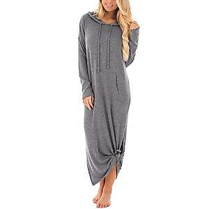 GIKING Women's Casual Hoodies Long Sleeve Split Hooded Long Maxi Sweatshirt Dress with Pockets 2023 Fall Fashion（Gray,L）