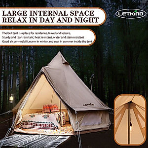 LETKIND Canvas Tent with Stove Jack, 4 Season Waterproof Camping Tent 4/6 Person Luxury Outdoor Glamping Yurt for Camping, Cotton Bell Tent for Winter Camping for Hunting Party