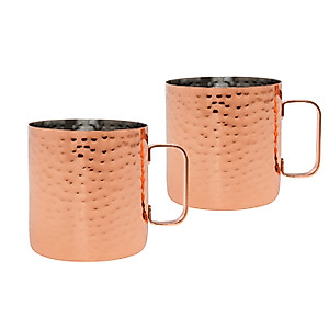 Godinger Moscow Mule Mugs, Hammered Copper Drinking Mug for Cocktails, Stainless Steel Lining Pure Copper Plating, Moscow Mule Mug, Set of 2