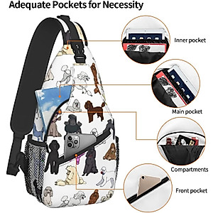 Sling Backpack Fashion Crossbody Shoulder Bags-Poodles White Chest Bag Casual Daypack for Men Women