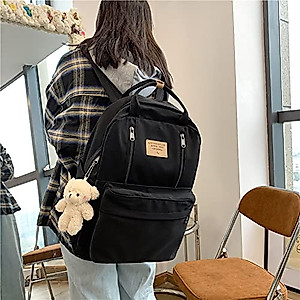 JHTPSLR Preppy Backpack with Plushies Cute Vintage Backpack for School Girls Light Academia Bookbags Preppy Aesthetic Backpack (Black)