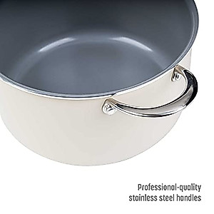 Goodful Ceramic Nonstick 6 Quart Stock Pot, Dishwasher Safe Pots and Pans, Comfort Grip Stainless Steel Handle, Made without PFOA, Cream
