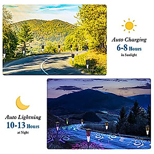 HEMOPLT Solar Outdoor Lights, Pack of 4 Solar Lights Outdoor Waterproof, Color Changing + Warm White Solar Garden Llights, IP 67 Waterproof Garden Lights, for Walkway, Yard, Lawn, Landscape, Driveway