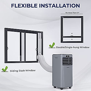 COSTWAY Portable Air Conditioner, 8000BTU Air Cooler with Drying, Fan, Sleep Mode, 2 Speeds, 24H Timer Function, Remote Control, Cools Room up to 230 Sq. ft, Air Cooling Fan for Home & Office Use, Window Kit Included(8000BTU-Grey)