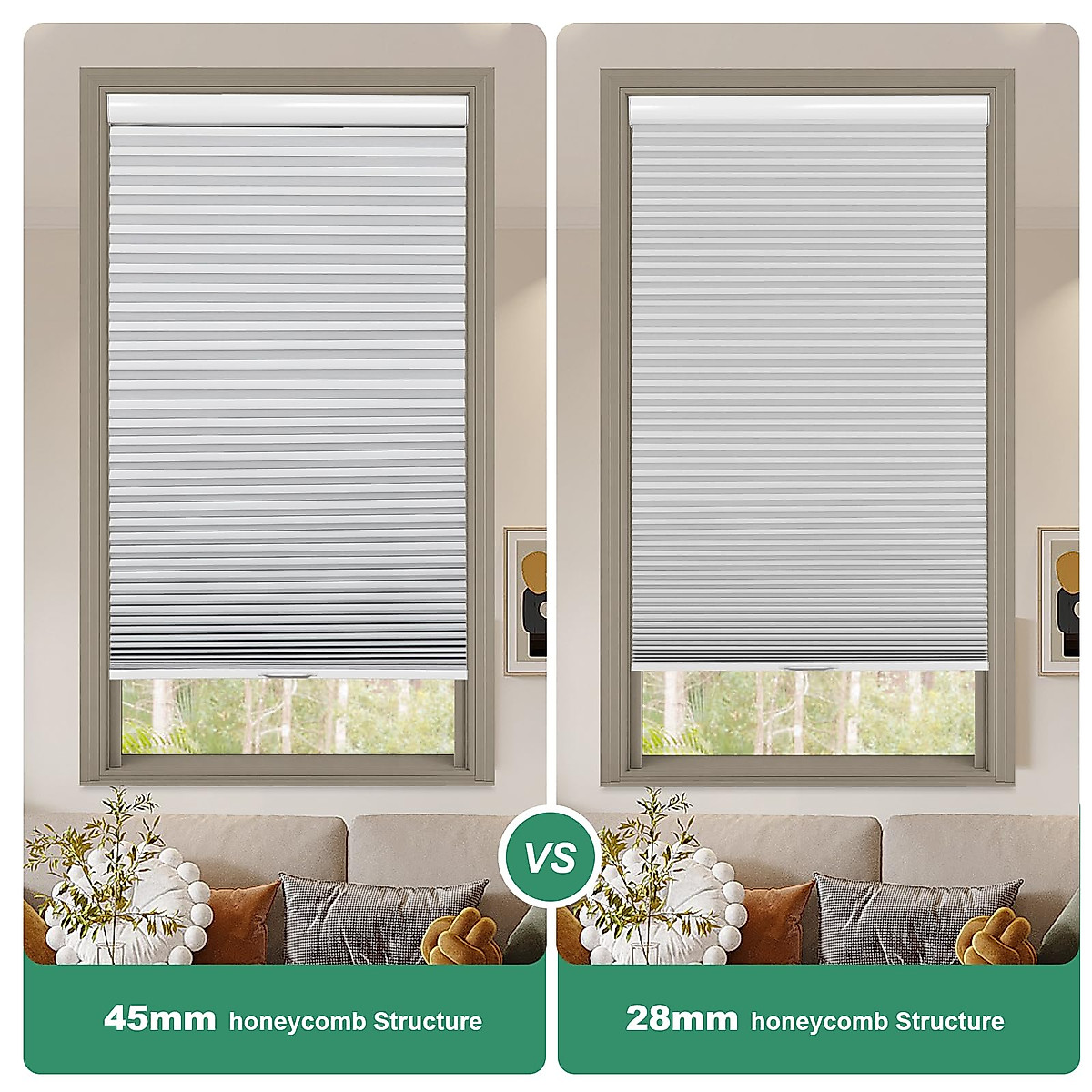Toanture Custom Cordless Cellular Blinds, Easy to Install Blackout Honeycomb Window Blinds for Shades, Thermal Insulated Honeycomb Blinds for Bedroom, Office(White,Custom Size)