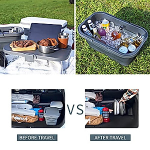 OJOJ Collapsible Picnic Basket with Handle&Lid, Multifunctional Foldable Silicone Tub, Portable Picnic Bag, Fruit&Vegetable Storage Container Sink