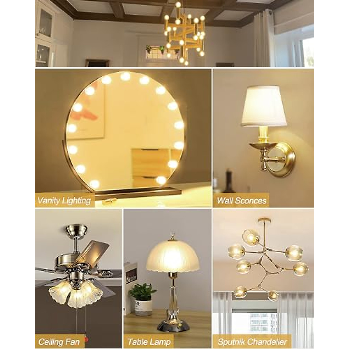 Duoled e12 g16.5 Light Bulb 6W Equal 60 Watt Soft White 3000k AC120V e12 Candelabra Bulb 60 Watt for Chandeliers,Ceiling Fan,Vanity Globe e12 Light Bulb 6Pack (6w=60w Soft White 3000k E12)