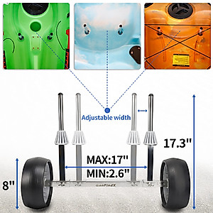 GanFindX Quick-Detachable Stainless Steel Sit on Top Kayak Cart with Puncture-Resistant Wheels Width Adjustable Canoe Trolley, Suitable for Kinds of Kayaks and Canoe with Plug Holes