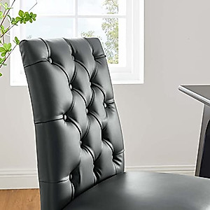 Modway Duchess Modern Tufted Button Faux Leather Upholstered Parsons Two Dining Chairs in Gray