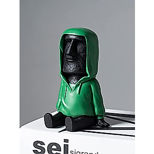 ZKSYLSM Easter Island Moai Statue Decor,Resin Imitation Stone Statue Figurine Sculpture,Pen Holder, Mobile Phone Holder,Decor Desktop,Bookshelf,Tabletop (Black)